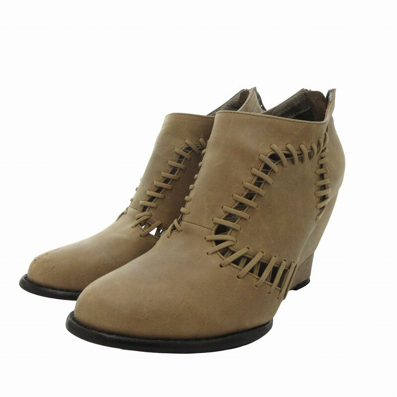 【中古】three hundred thirty days スリーハンドレットサーティーデイズ ショートブーツ メッシュ ウェッジソール 37 茶 ブラウン /FF レディース 【ベクトル 古着】 250415表記サイズ37実寸サイズ筒周り...