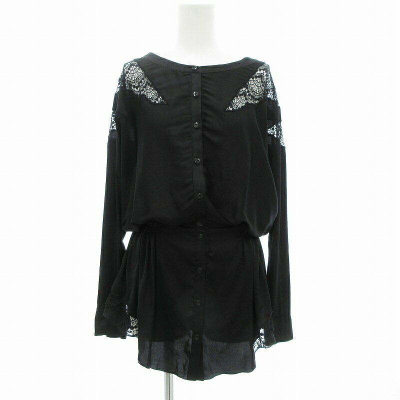 【中古】Three Hundred Thirty Days スリーハンドレットサーティーデイズ 美品 チュニックシャツ ブラウス バンドカラー レース刺繍 38 黒 ブラック /JS レディース 【ベクトル 古着】 250502表記サイズ3...