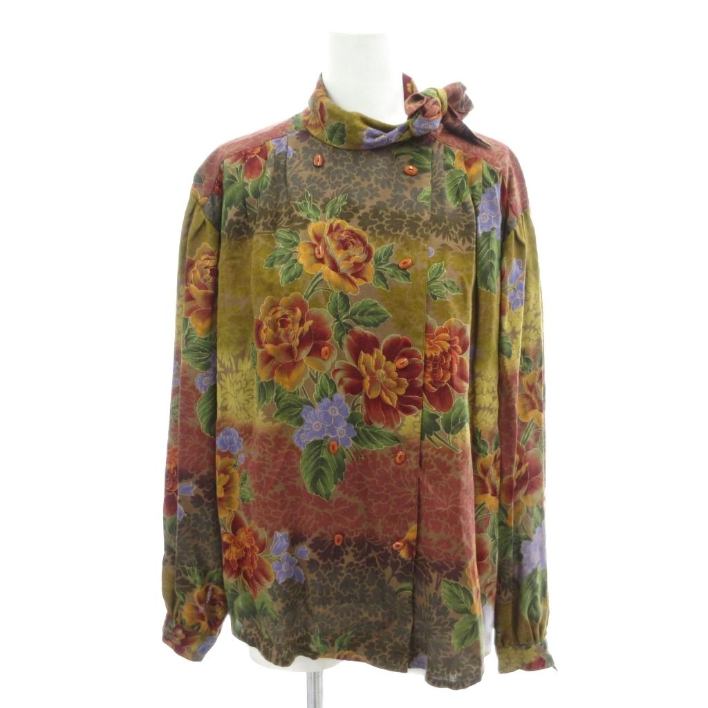 【中古】エマニュエル ウンガロ Emanuel Ungaro シルク混シャツ ブラウス 総柄 花柄レトロ 9 マルチカラー ブラウン系 ボウタイ ■GY06 /TQ レディース 【ベクトル 古着】 260625ブランドエマニュエル ウンガロ...