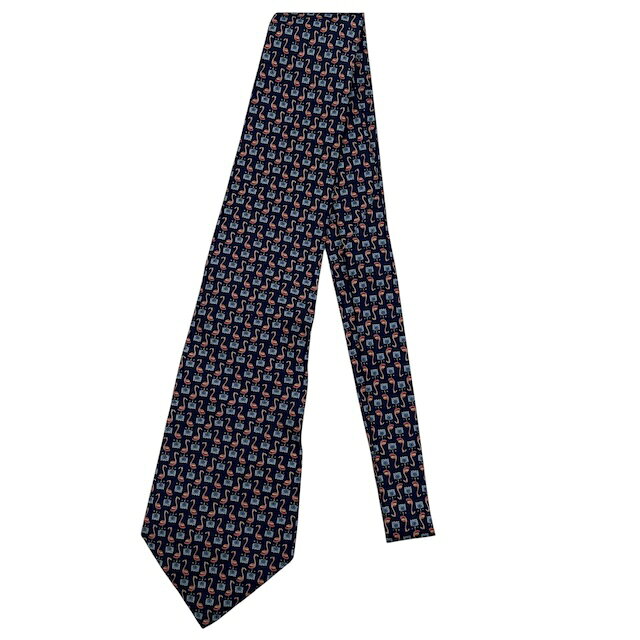 【中古】サルヴァトーレフェラガモ Salvatore Ferragamo シルク100% ネクタイ 総柄 フラミンゴモチーフ ネイビー イタリア製 メンズ 【ベクトル 古着】 260423ブランドサルヴァトーレフェラガモ Salvatore...