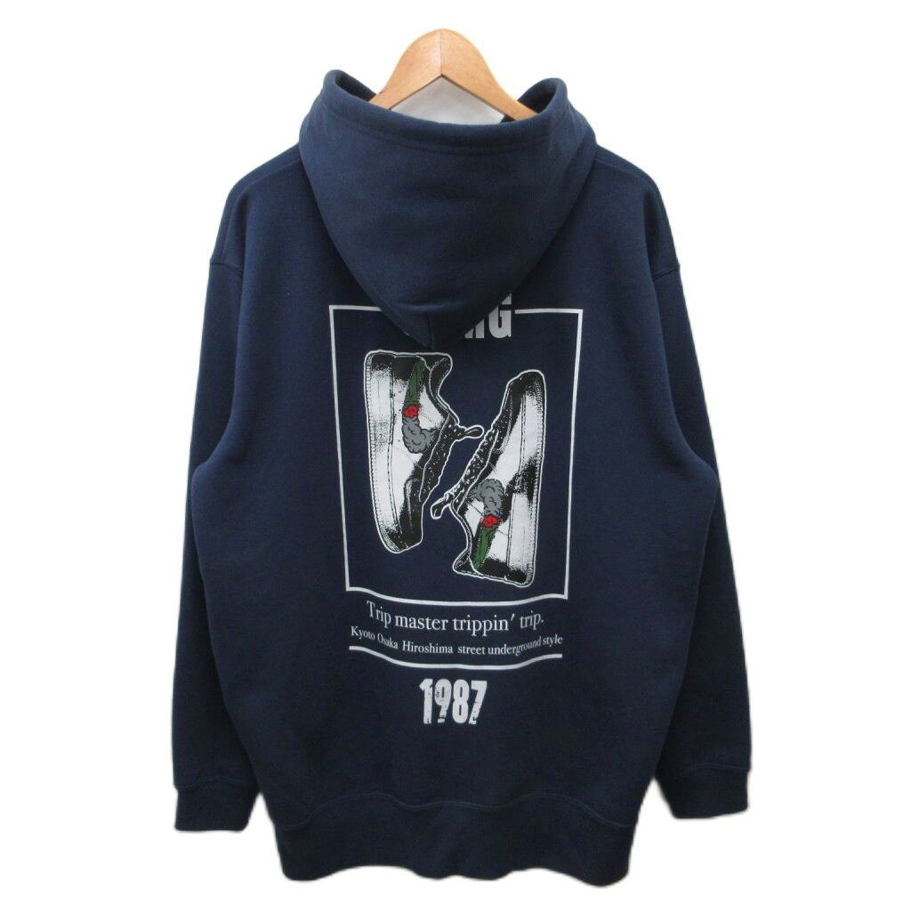 【中古】グリルブース Gurirubooth パーカー フーディー プルオーバー ロゴプリント XL 紺 ネイビー メンズ 【ベクトル 古着】 260607表記サイズXL実寸サイズ肩幅：約54cm　身幅：約63cm　着丈：約74cm　袖丈：...