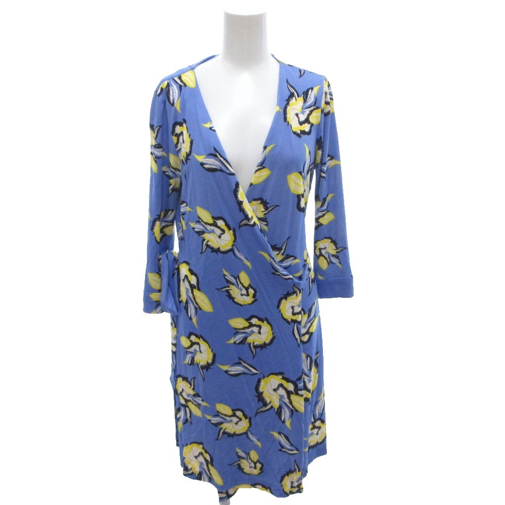 【中古】ダイアンフォンファステンバーグ DIANE von FURSTENBERG ラップワンピース 総柄 絹 シルク ひざ丈 七分袖 4 水色 ライトブルー /FF レディース 【ベクトル 古着】 260624ブランドダイアンフォンファス...