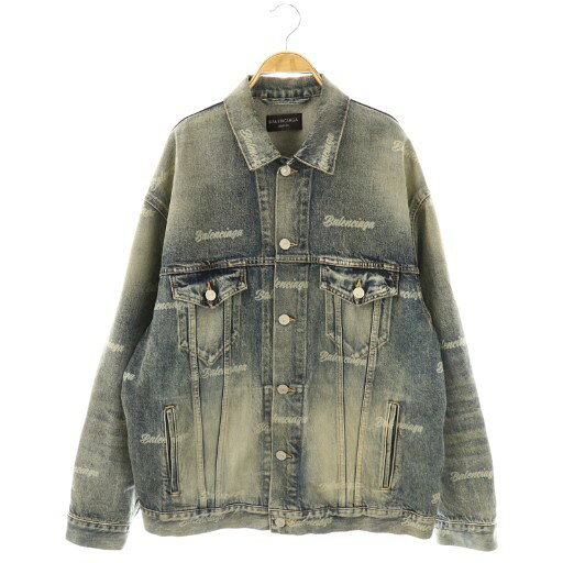 【中古】バレンシアガ BALENCIAGA ロゴプリント デニムジャケット Gジャン ジージャン ブルゾン コットン S 紺 /NR ■OS ■SH メンズ レディース 【ベクトル 古着】 260309ブランドバレンシアガ BALENCIA...