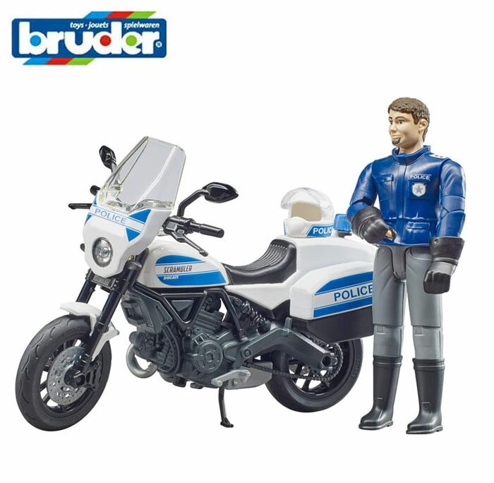 Ducati スクランブラー白バイと警察官ライダー。 商品サイズ：136×95×63(mm)　パッケージ込190×50×155(mm) ※北海道・沖縄へのお届けは別料金がかかります。