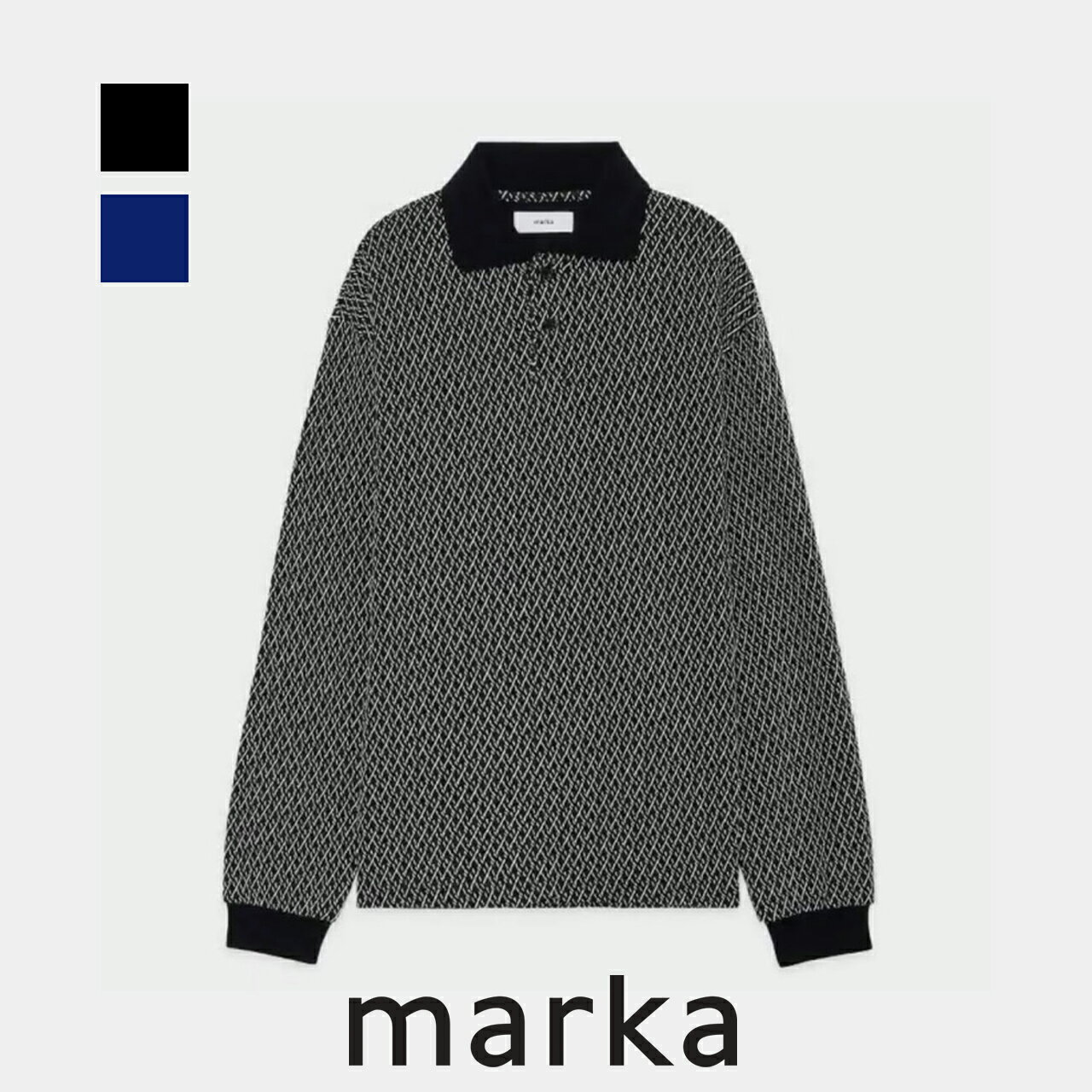 marka マーカ TWO BUTTON POLO L/S TEE ORGANIC COTTON GEOMETRIC JACQUARD marka マーカ 2025AW 秋冬 新作 幾何柄が特徴的なロングスリーブポロ。ボタンの間隔が狭く設定...