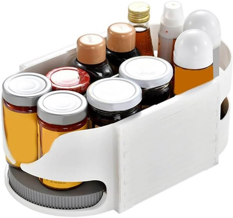 キッチン回転トレイは高品質の素材で作られており、表面は滑らかで耐久性があり、耐摩耗性と耐久性に優れており、調味料やスパイスの保管に非常に適しています。【360度回転】この回転スパイス収納ボックスは360度回転デザインを採用しており、調味料、...
