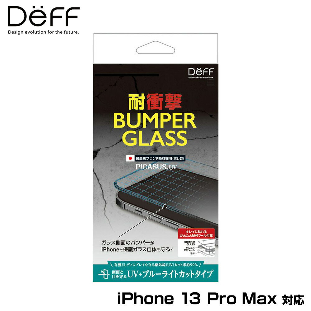 「iPhone 13 Pro Max」に対応したガラスの側面をポリカーボネート製のバンパーで保護したガラスフィルム「BUMPER GLASS」！ 目の疲れを軽減するUV+ブルーライトカットタイプ ガラスの側面をポリカーボネイト製のバンパーで...