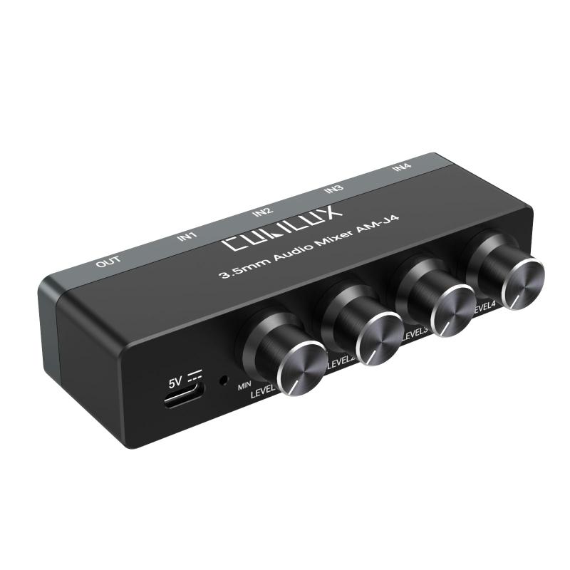 Cubilux 3.5mm オーディオ ミキサー、4ウェイ ステレオ/モノAUX ミキサー、超低ノイズ ミニ ライン、独立音量調整【4入力1出力のオーディオミキサー】Cubiluxオーディオミキサーは、最大4チャンネルのステレオまたはモノラ...