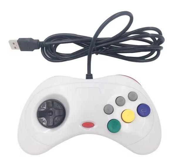 セガサターン型USBゲームパッド, 9ボタン, 十字キー搭載, PCゲーム用, ホワイトデザイン: クラシックなセガサターン型のコントローラーデザインを採用し、懐かしさと使いやすさを両立ボタン配置: 6つのアクションボタンと十字キー、スター...