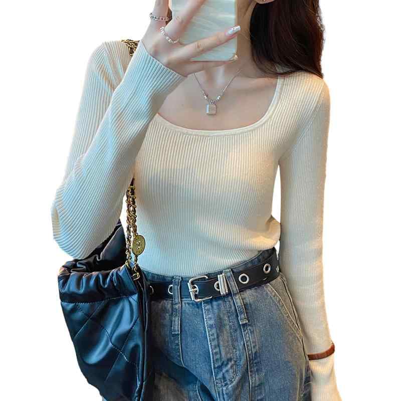 [MEME XTRA] セーター レディース ニット - スクエアネック 長袖 薄手 カットソー リブ インナー 無地 ストレッチ ゆったり トップス 柔らかい 着痩せ 大人 きれいめ カジュアル シンプル おしゃ