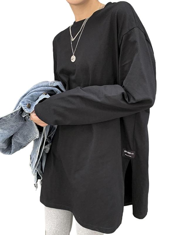 [レリカ] ゆったり ロングスリーブ tシャツ 長袖 ロンt 無地 シンプル カットソー トップス スリット 白 黒 レディースオフィスカジュアルとしても活躍してくれそうな1着。10代、20代、30代、40代、50代、60代と幅広い年代の方...