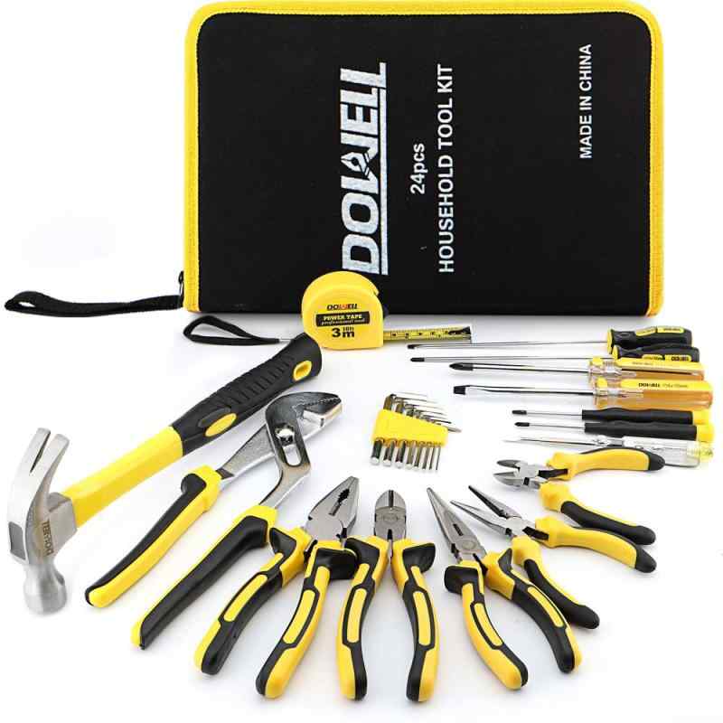 DOWELL 24 Pieces Tool Set 24点組 家庭用ツールセット、手作業修理用ハンドツールキット付き携帯用ツールバッグ24点の家庭用修理ツールセット、日常の家庭メンテナンスに最適、家庭での使用が簡単。ハンドル用TPR素材、人...