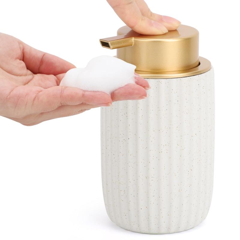 Segbeauty ソープディスペンサー 陶器製 手動 おしゃれ ディスペンサー ハンドソープ 詰め替えボトル ボトル 広口 小型 手洗い キッチン 洗面所
