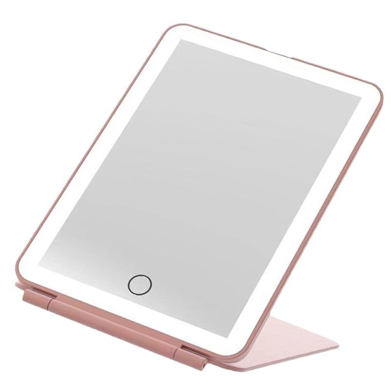 卓上鏡 女優ミラー 折りたたみ 化粧鏡 ライト付き 持ち運び便利 LED 3色モード 明るさ調節 メイクミラー ピンクLEDライト付き女優ミラー：60個のLEDライトが均等に配置されており、暗い環境でも明るさ不足場合でも、光が顔に均一に輝き...