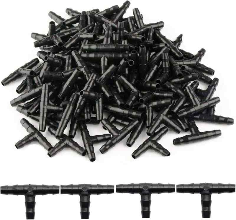 Kalolary 100個灌漑バーブホースフィッティングジョイナードリップシステム ホース接続用ティージョイント（4/7mm）√普遍的な有刺鉄線のティー継手は、「T」字型の1/4 "ドリップ灌漑チューブに接続します。 高品質のエン...