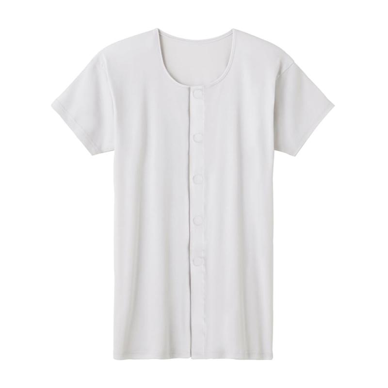 GUNZE(グンゼ) 介護肌着【ちょっと便利な思いやり設計】 らくらく肌着 前開き ワンタッチボタン 半袖 抗菌防臭 保湿 綿100%メンズちょっと便利な思いやり設計 らくらく肌着配色ワンタッチテープ：見やすくとめやすい お名前プリント：本...