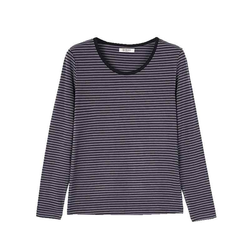 [ほっとハウス] インナーシャツ レディース 長袖シャツ 竹繊維 肌に優しい 保温 肌着 吸汗 速乾 通気性 トップス コットン 抗菌防ダニ 伸縮性 ストレッチ 秋 冬 コットンボーダー柄【竹繊維の恵みで、肌に優しい着心地】竹から生まれた天...