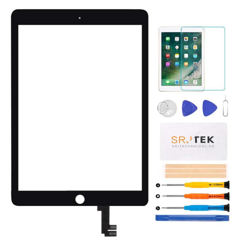 SRJTEK For iPad Air 2 9.7” 2014 A1566 A1567交換修理用 タッチパネル（フロントガラスデジタイザ）タッチスクリーン 取り付けテープ付属 ツール付き 修理パーツ部品対応機種：For iPad Air2 ...