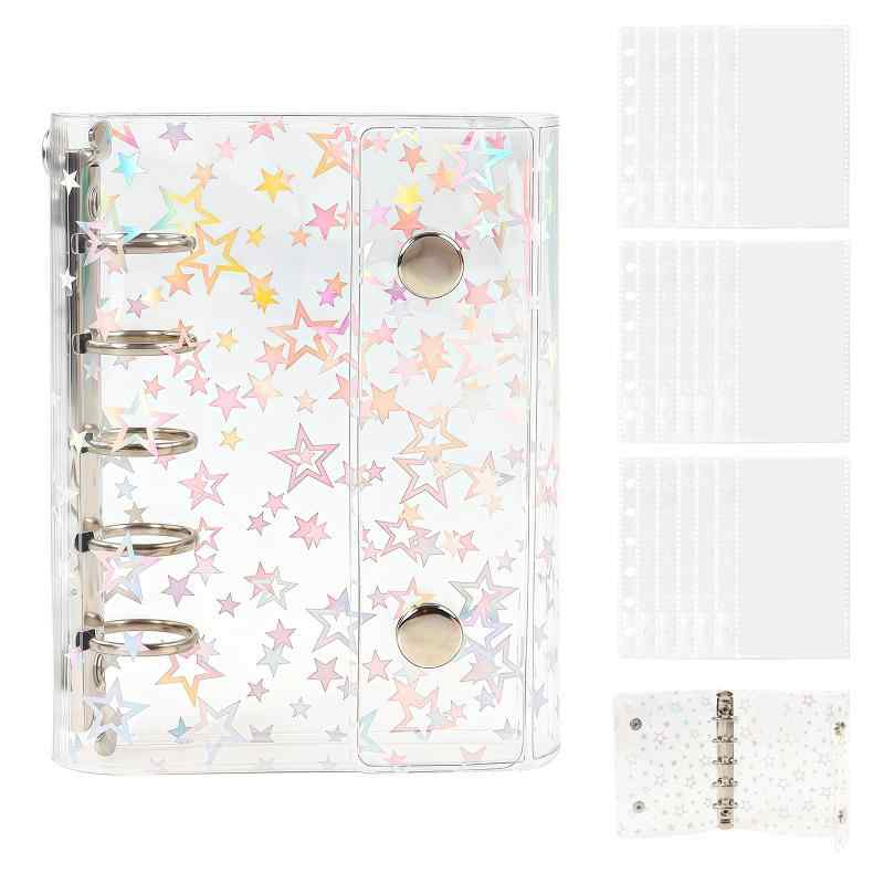 ztowoto 透明 シール帳 バインダー 星柄 6穴 シール帳 バインダー 軽量 PVC シール収納 カード収納 小物整理 女の子向け 推し活グッズ プレゼント コラージュノート【可愛い見せる収納】シール手帳透明星柄がキラキラ光る透明バイ...