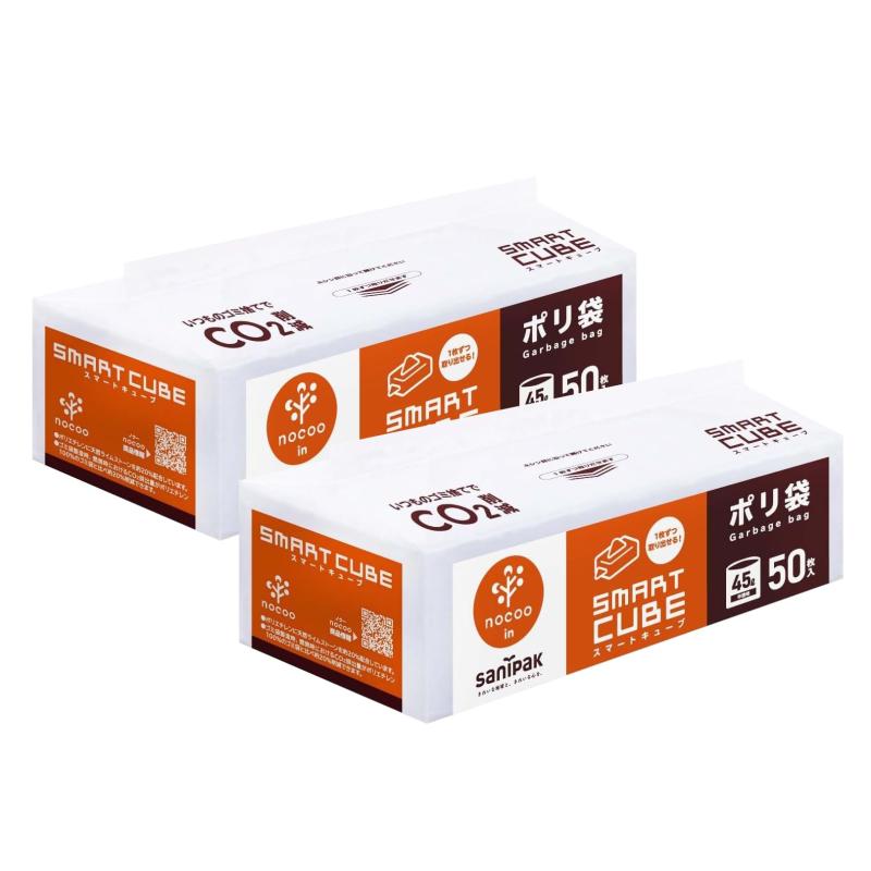【50枚×2個セット】 日本サニパック スマートキューブ NOCOO IN ごみ袋 45リットル 半透明 取り出しやすいティッシュタイプ 50枚入×2個セット 65×80cm 0.017mm CSC40●サイズ（1枚当り）：横65×縦80c...
