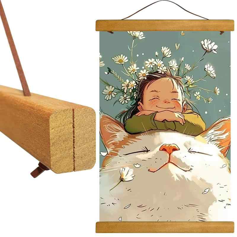 GOLOMOZ タペストリー棒 マグネット 天然木 A4 ポスターフレーム ポスターハンガー 風呂敷 のれん棒 壁掛け 木製フレーム 手ぬぐい棒 ポスター吊りフレーム 木製額縁 写真、地図、印刷、家の