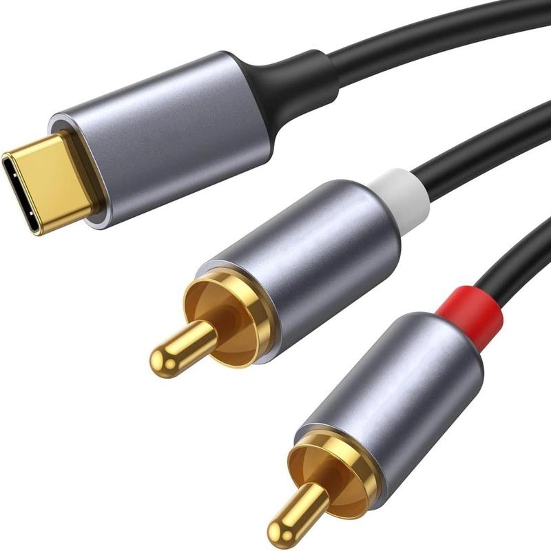 FineGood USB TYPE C RCA 変換ケーブル 1M Type-C オーディオケーブル RCAジャック 赤/白 DACチップ搭載 Y型 分岐 高耐久性 ナイロン編み 金メッキプラグ スマホン/スピーカー/タブレット/ホームシアタ