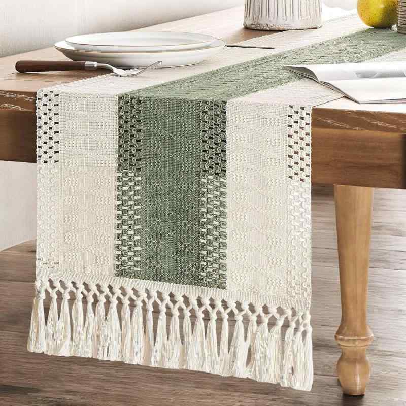 CAPASTEC テーブルランナー クロス マクラメ フリンジ ボヘ ミアン風 北欧風 モロッカン風 ファームハウス風 ラスティック ホームデコ リビングル ーム用 ダイニング用 タッセル付き テーブル🌈【スタイル融合で独特...