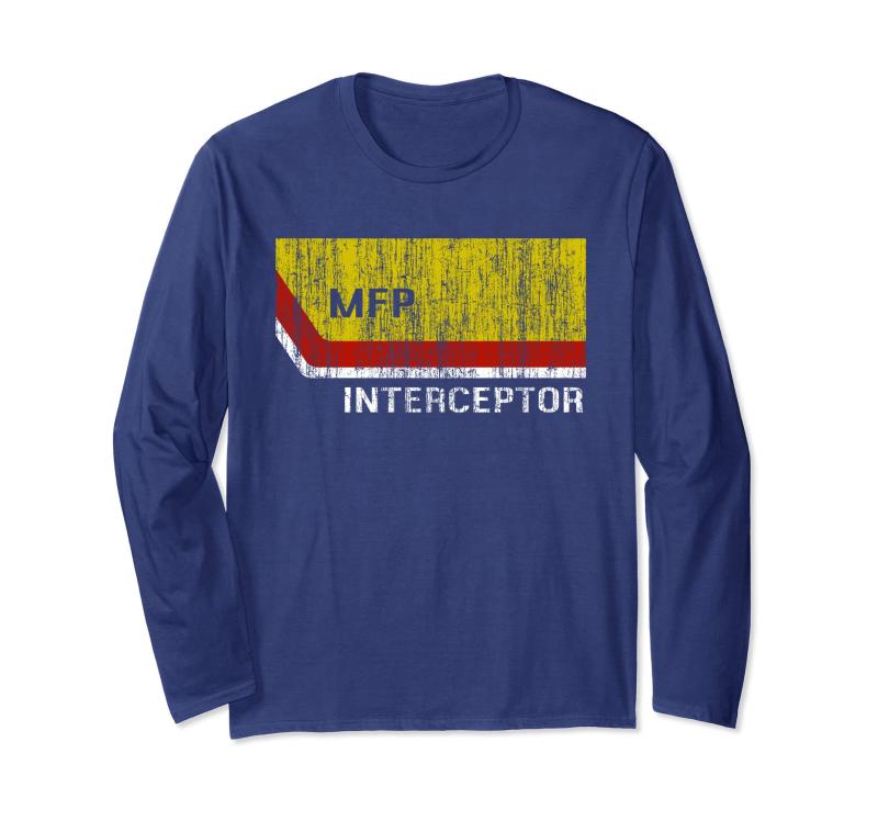 MFP V8 Interceptor Special Tシャツ - Max Warrior 長袖Tシャツアンティーク調のメインフォースパトロールインターセプターデザイン。1979年のカルトクラシックにインスパイアされています。長袖tシャツ