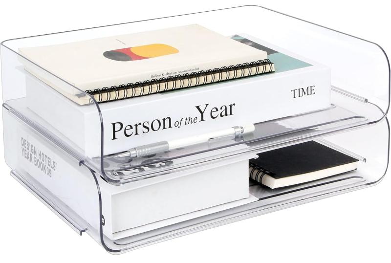 DIFEIUKI 卓上収納 書類トレー 2個セット 透明 レターケース 卓上収納ラック 薄型 重ね置き オシャレ 新聞/雑誌/フォルダー/ファイル収納 小物収納 事務所 オフィス 在宅勤務 多機能 整理整頓