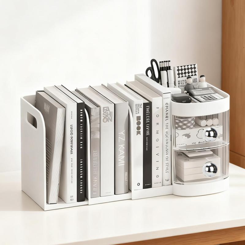 Vinnatsuデスクオーガナイザー 卓上収納 本立て ブックエンド 伸縮自在 ブックスタンド 卓上本棚 収納ボックス 収納ケース ペン立て 折りたたみ式 3段 鉛筆ホルダー リモコンホルダー 鉛筆 文【本立て 卓上大容量】ペンスタンド、透...