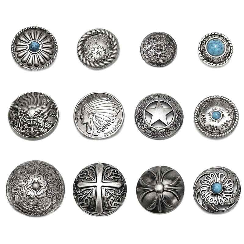 サムコス 12個セット コンチョ ボタン 20mm～32mm ねじ式 インディアン 十字架 ターコイズ 唐草 龍 五芒星 クラフト レザークラフト バッグ 財布 手芸 DIY 裁縫 飾りボタン 交換 取付簡単サイズ：直径約20mm～32mm...