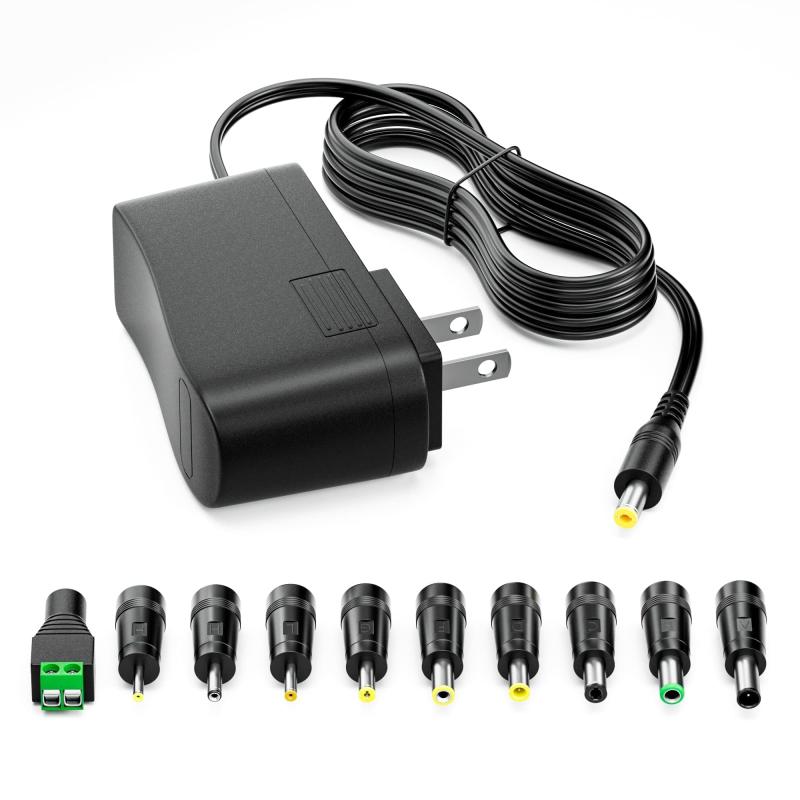 DCアダプタ 24W 12V定格電圧1A 2A電源 2000mA 适配器 10個変換コネクター LEDストリップ CCTV カメラ ルーター 液晶モニターに対応 最大出力24W 充電器「定格電圧・電流」入力：AC100-240V、50/60...