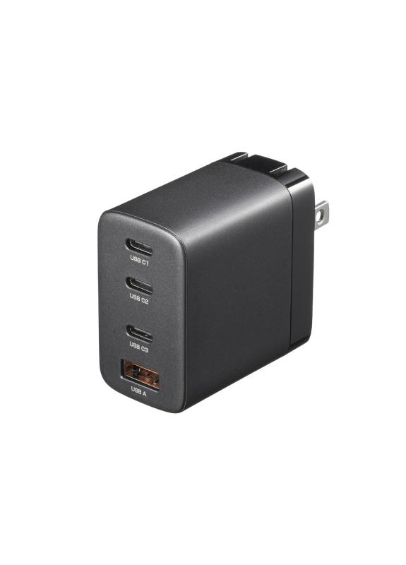 サンワサプライ 充電器 USB PD(65W)対応 ノートPC充電可能 4ポート(USB Type-C×3＋A×1) コンパクト スイングプラグ ブラック ACA-PD107BK最大65WまでのUSB PD規格による充電に対応し、1台でノー...