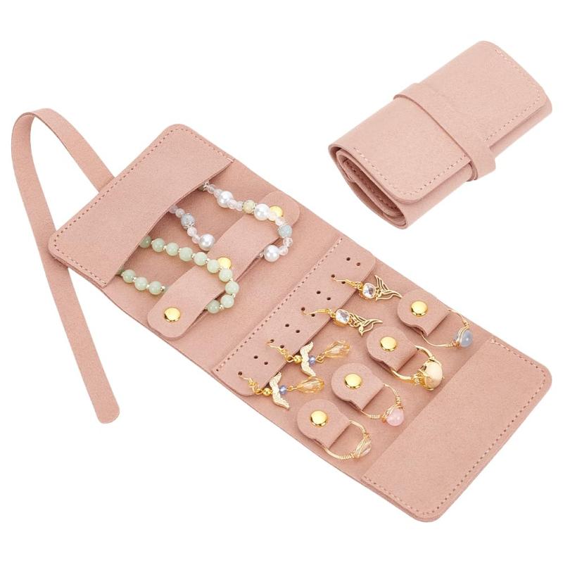 UNICRAFTALE トラベルジュエリーオーガナイザーロールパウチ サンディーブラウン PUレザー 携帯用ジュエリーストレージバッグ ネックレス リング イヤリング 旅行 日常