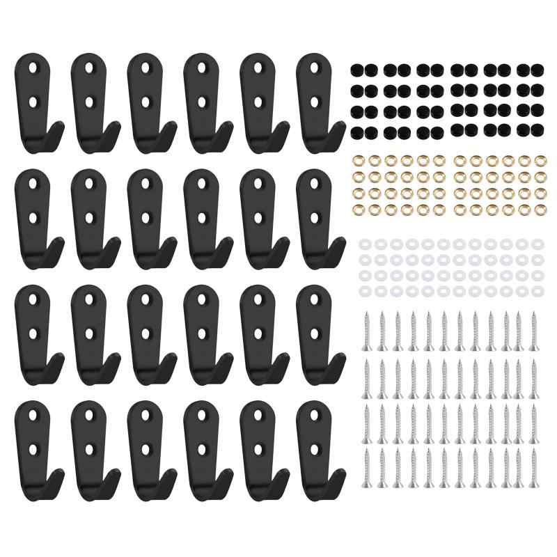 East Leaf 壁掛けフック 壁 J型 [ セット ステンレス 耐荷重 25kg ネジ アタッチメント付 黒 ] U字 金具 吊り下げ 収納 落下防止 コート 帽子 洋服掛け 玄関 浴室 寝間 キッチン