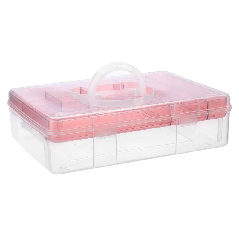 Sumnacon 収納ケース 二段収納ボックス クリアケース 文房具収納ケース 針と糸の収納 デスクトップ収納ボックス 多機能 小物収納ケース 小物収納ボックス A4ボックス プラスチック 可愛い蓋