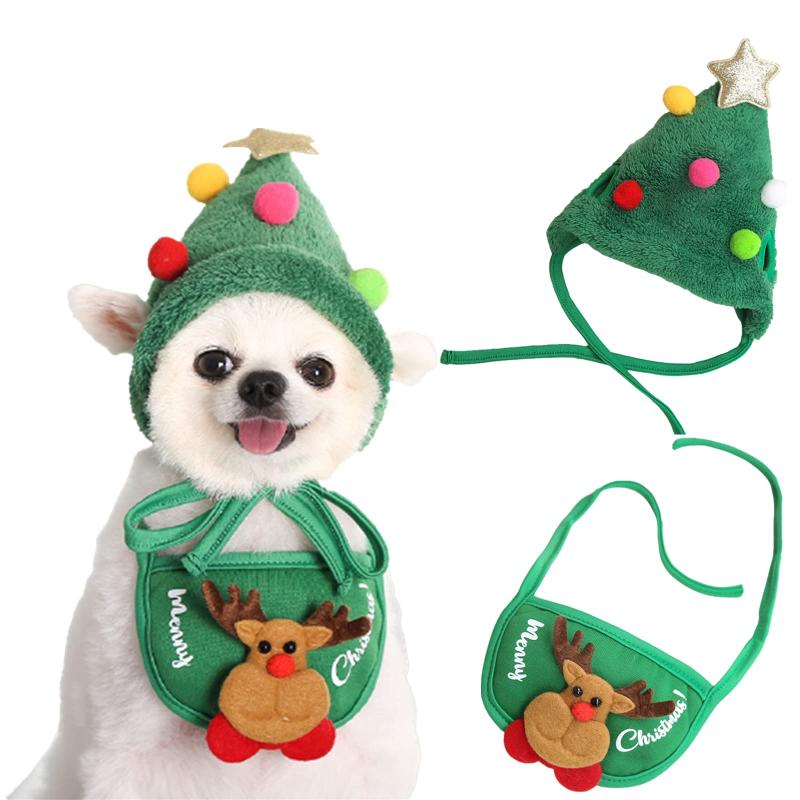 ペット服 クリスマス 犬 猫 帽子 よだれかけ 2点セット 被り物 ハット スタイ バンダナ かわいい 犬用 猫用 コスチューム コスプレ 仮装 記念撮影材質：ポリエステル、綿サイズ：よだれかけはフリーサイズです。帽子S：1-4KGのペット...