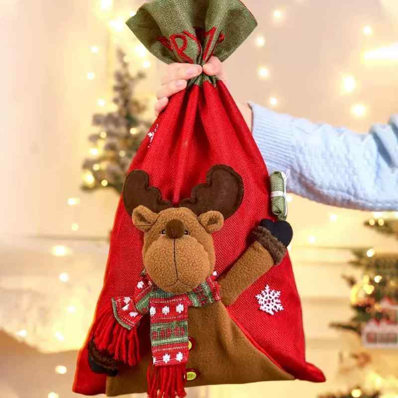 クリスマス ラッピング 袋 大きめ 巾着 おしゃれ プレゼント入れ 麻袋 可愛い トナカイ お菓子袋 ギフトバッグ レディース 子供 41cm*27cm/56cm*35cm【サイズ】高さ41cm *幅27cm/高さ56cm *幅36cm。ク...