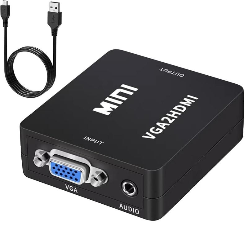 VGA to HDMI 変換アダプタ VGA→HDMI 出力 ビデオ変換アダプタ USB給電 1080P対応 (給電用USBケーブル付属)VGAからHDMIに変換のみできます、逆にしてHDMIからVGA変換することができません。チップが付き...
