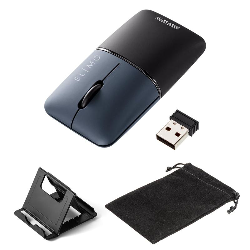 サンワダイレクト モバイルマウス 超小型 Bluetooth 2.4GHz ワイヤレス SLIMO 静音 無線 ブルーLEDセンサー 充電式 スリム 軽い 軽量 Type-C充電 400-MAWBT194400-MAWBT194