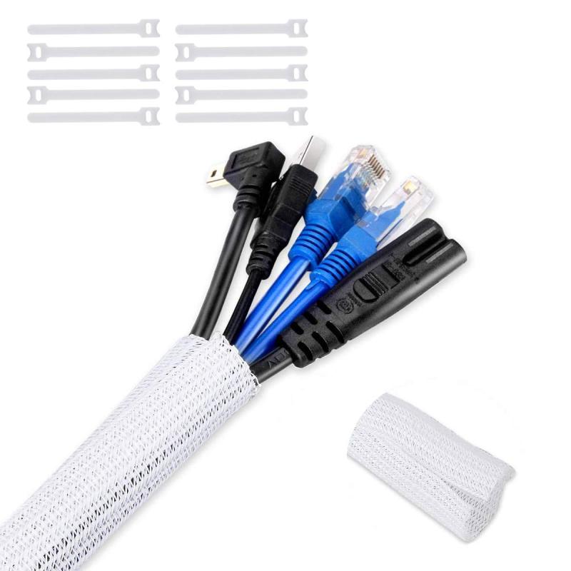 3M-20mmケーブル まとめ スパイラルチューブ 編組ケーブル+ 10PCS再利用可能なケーブルタイスリーブ、管理およびオーガナイザー、テレビ、オーディオ、コンピューターケーブル用プロテクタ