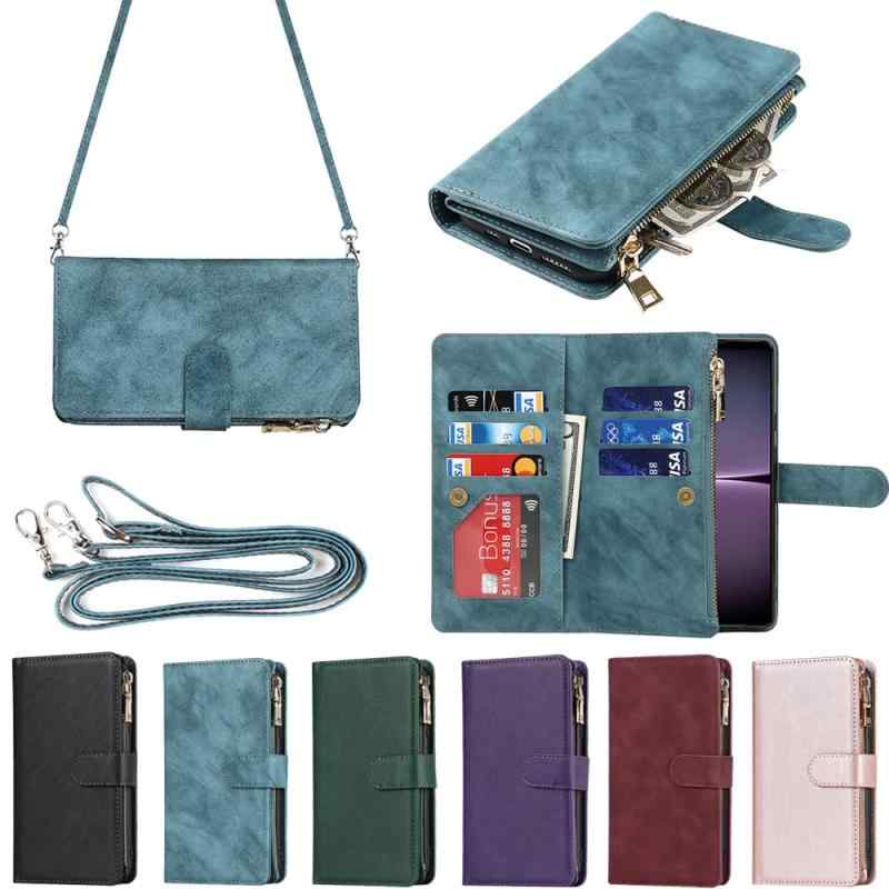Eastwave for Xperia 1 IV ケース for Sony Xperia 1IV SO-51C / SOG06 縄掛けケース 手帳型 財布型 ICカード コインポケット ストラップ付き カード 収納 小銭入れ ファスナーポケ...