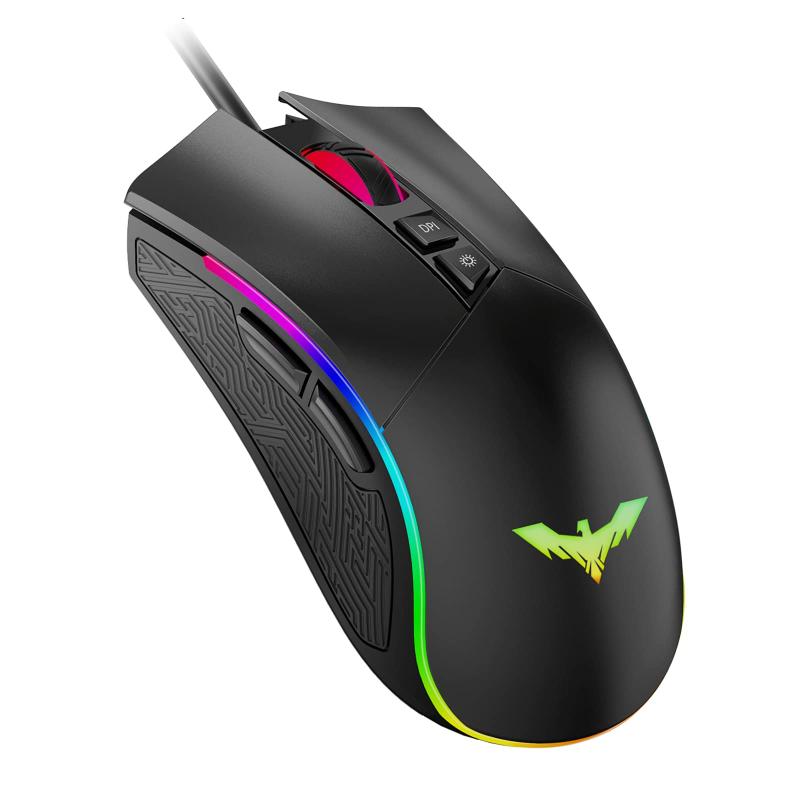 Havit RGB ゲーミングマウス 有線 プログラム可能 人間工学的 USB マウス 1インチあたり4800ドット 7ボタン &amp; 7色 バックライト ノートパソコン PC ゲーマー コンピューター デスクトップ用 (ブ【RGBマウ...