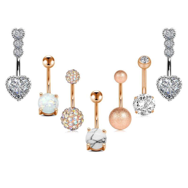 Aroncent へそピ へそピアス 7点セット ボディピアス 14g 軟骨ピアス ステンレス 欧米 ロック パンク ゴシック レディース アクセサリー目を引く、キラキラボールが輝く、ファッション 可愛い ボディピアス アクセサリーボディピ...