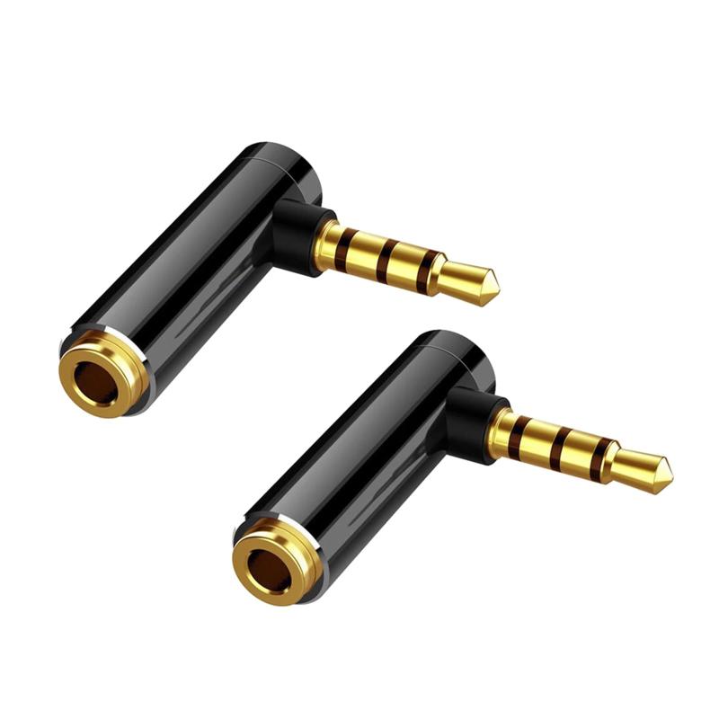 L字型3.5mm ステレオミニプラグ4極 3.5mm L型変換コネクタ 金メッキコネクタ 転送安定 高耐久性 90度 ミニジャック イヤホン接続 角度変換コネクタ(2個セット）【商品規格】3.5 mm四極小型プラグLを金型に変換するプラグ、...