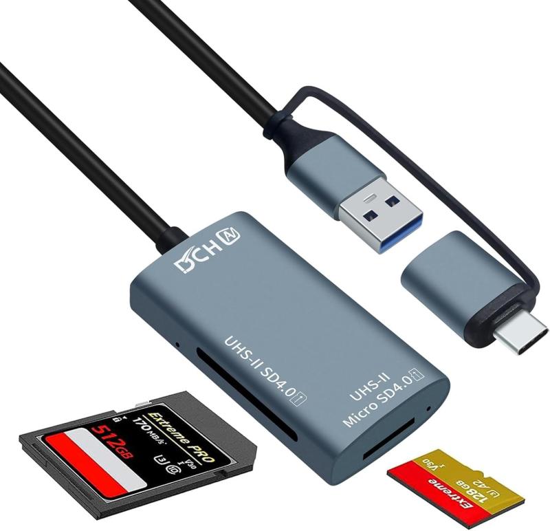 DCHAV UHS-II SD カードリーダー USB-CとUSB-A両対応 SD4.0 &amp; Micro SD4.0 デュアルカード同時読み込み 高速転送 V90 V60 サポート uhs2 メモリ カードリーダー OTG機能付き ...