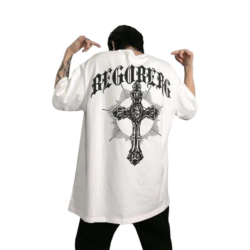 [BREAORTION] Tシャツ 十字架 半袖 メンズ カットソー 原宿風 丸首 上着 ゴシック プリント tシャツ ストリート系 無地 ゆったり 薄手 涼しい カジュアル 英字プリント かっこいい 人気 おおきいカジュアルな原宿スタイル...