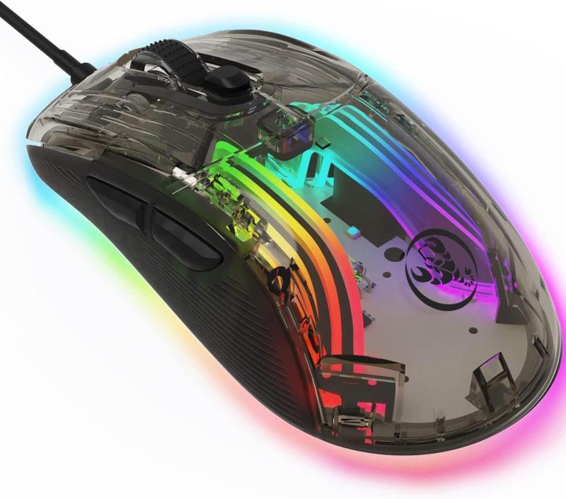 MAMBASNAKE X400 ゲーミングマウス 透明 スケルトン マウス 有線 軽量 プログラム可能 RGB イルミネーション 13種類照明効果 消灯でき 光学式マウス マウス ゲーム用 透明マウス 12800DPI 6段調整可...