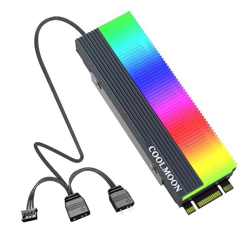 【スモールラボ】COOLMOON M.2 SSD ヒートシンク LED ARGB 5v 3pin 冷却【特徴】SSDの冷却とLEDの装飾を同時に施すことができます本体にLED搭載でゲーミングPCを彩ることができます【機能】M.2 SSDを冷...