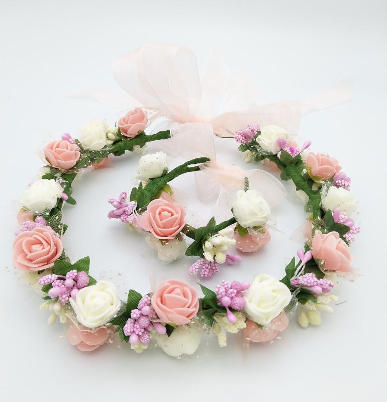 ハナ（HANA）女の子憧れの ロマンチックな お花の冠 結婚式 写真撮影などにも 花かんむり リストレット (腕輪) 2点 セット 髪飾り ヘアーアクセサリーフリーサイズ（子供～大人）シンプルで可愛らしさを引き立てるヘッドドレス（花かんむり...
